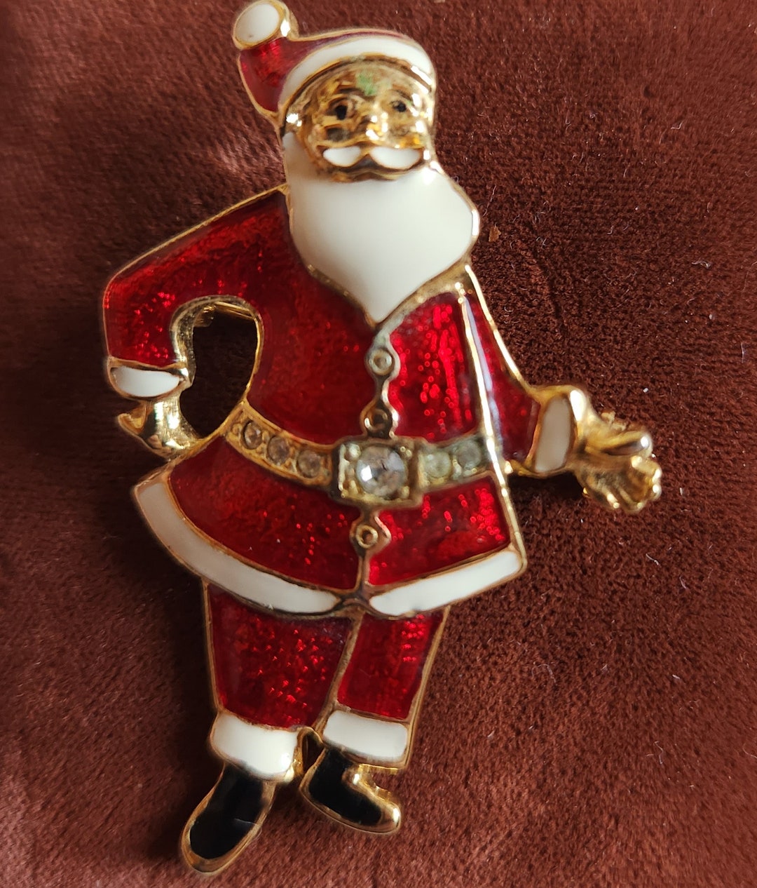 Santa Claus Enamel Gold Tone Christmas Pin - Etsy