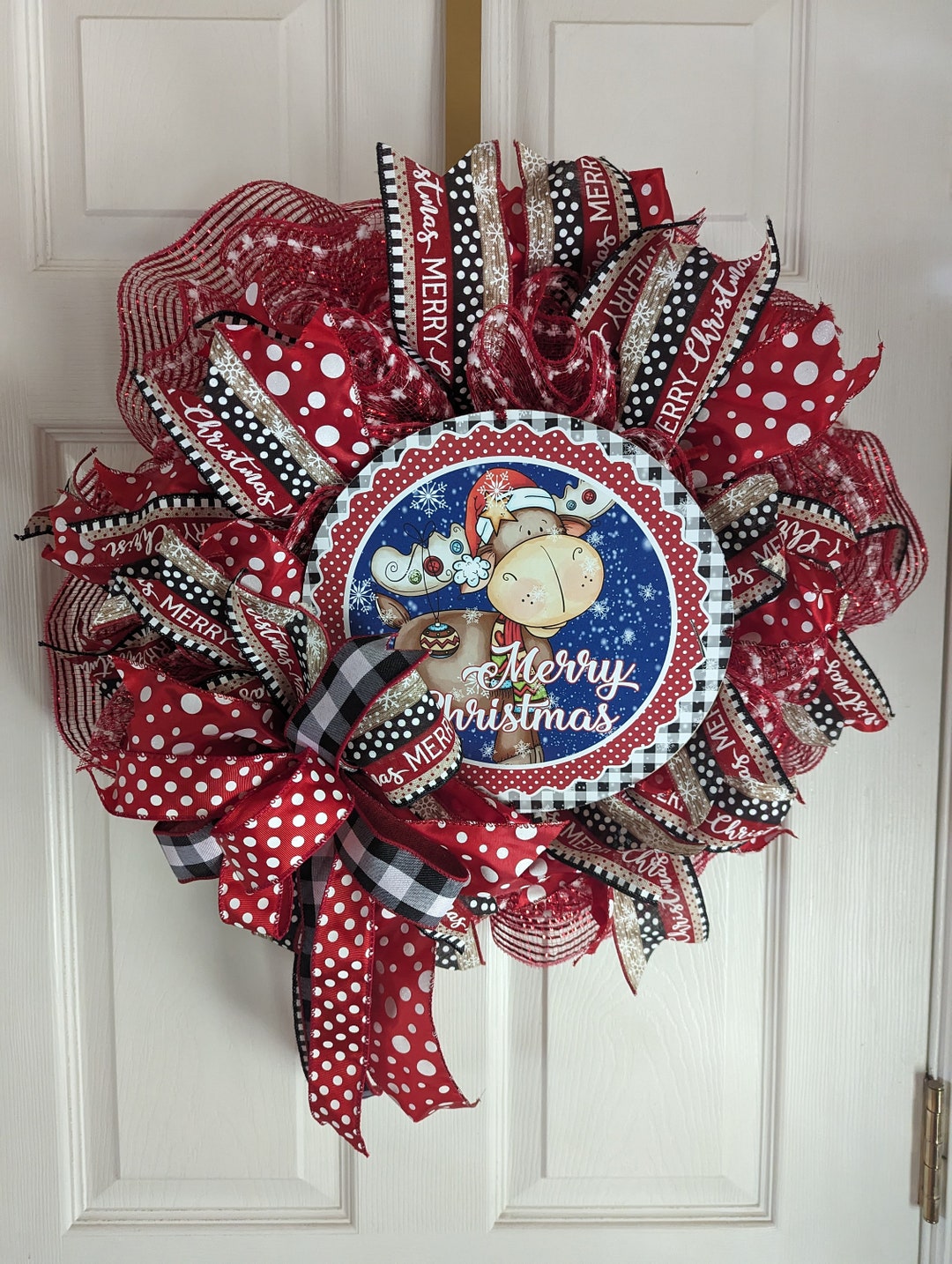 Christmas Moose, Winter Wreath, Moose Wreath, Holiday Wreath, Whimsical ...