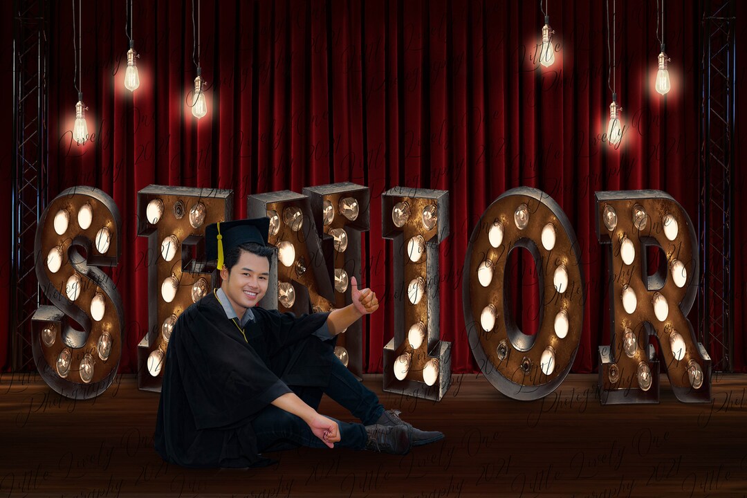 Digital Background, Senior Photo Background, Red Curtain, Light Bulbs ...