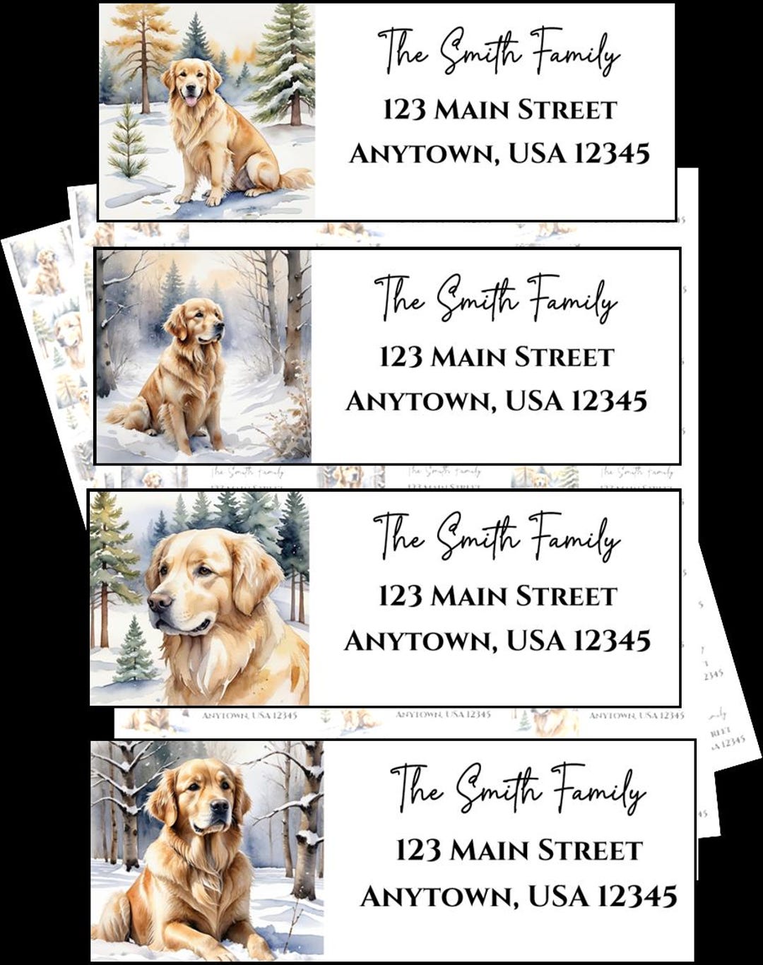 Golden Retriever Return Address Labels - Christmas Golden Retriever ...