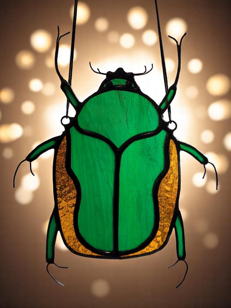 June Bug Stained Glass Suncatcher – Beetle Decor, Garden Window Art ...