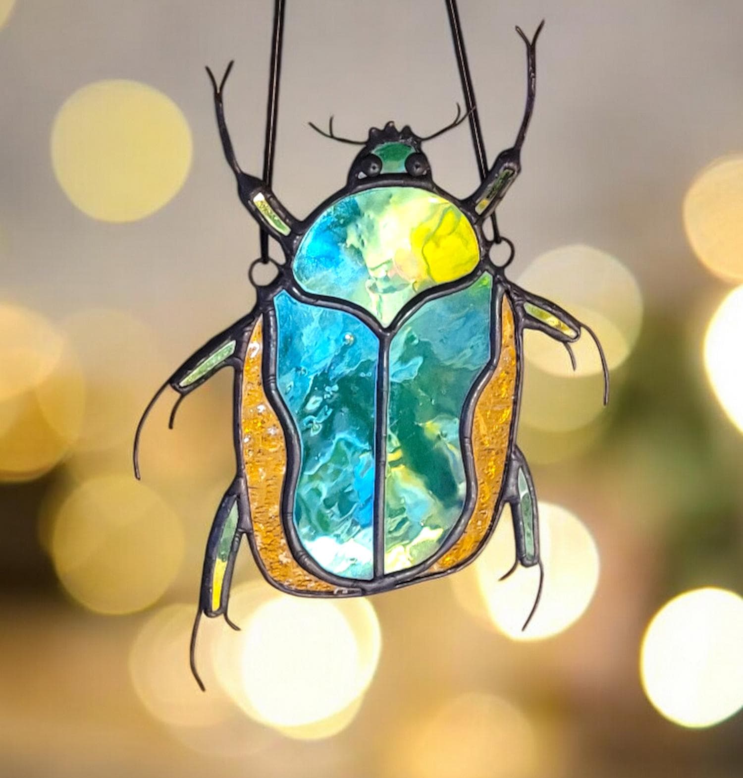 June Bug Stained Glass Suncatcher – Beetle Decor, Garden Window Art ...