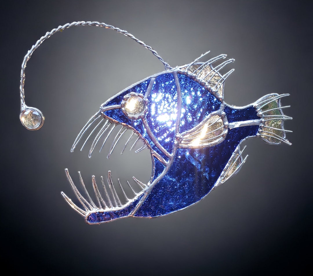 Stained Glass Angler Fish Suncatcher – Deep Sea Ocean Decor, Ocean ...
