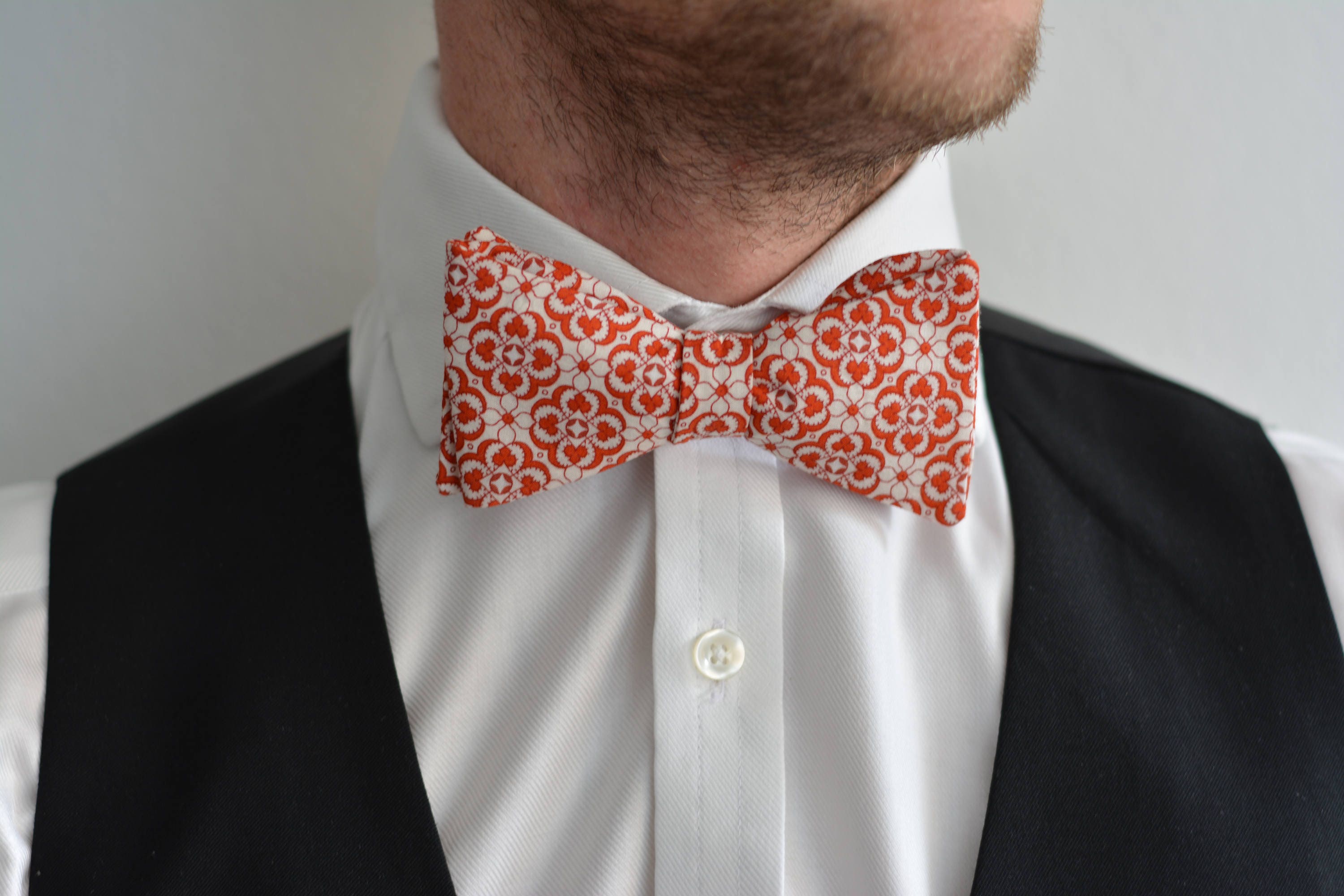 Handmade Men's Geometric Floral Bow Tie with adjustable strap / 100% ...