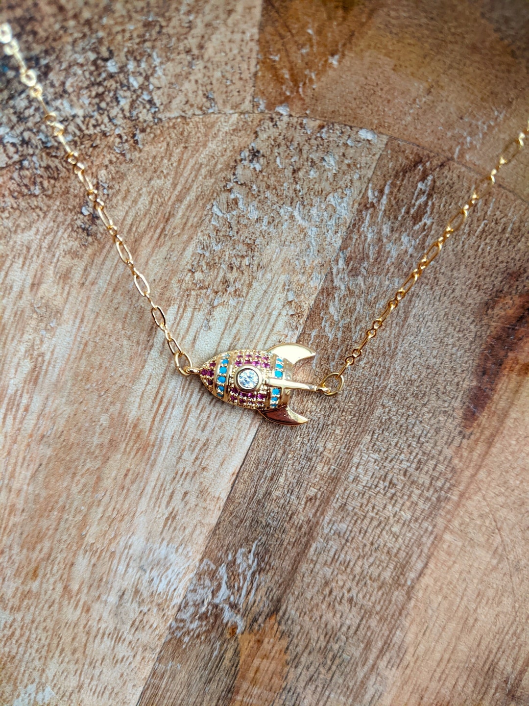Spaceship Rocket Necklace With Gold-colored Chain Low Choker - Etsy