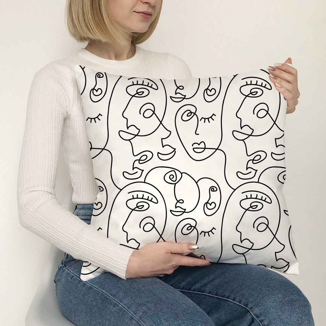 Abstract Face Line Art PILLOW COVER Portrait Minimalistic Style Throw ...
