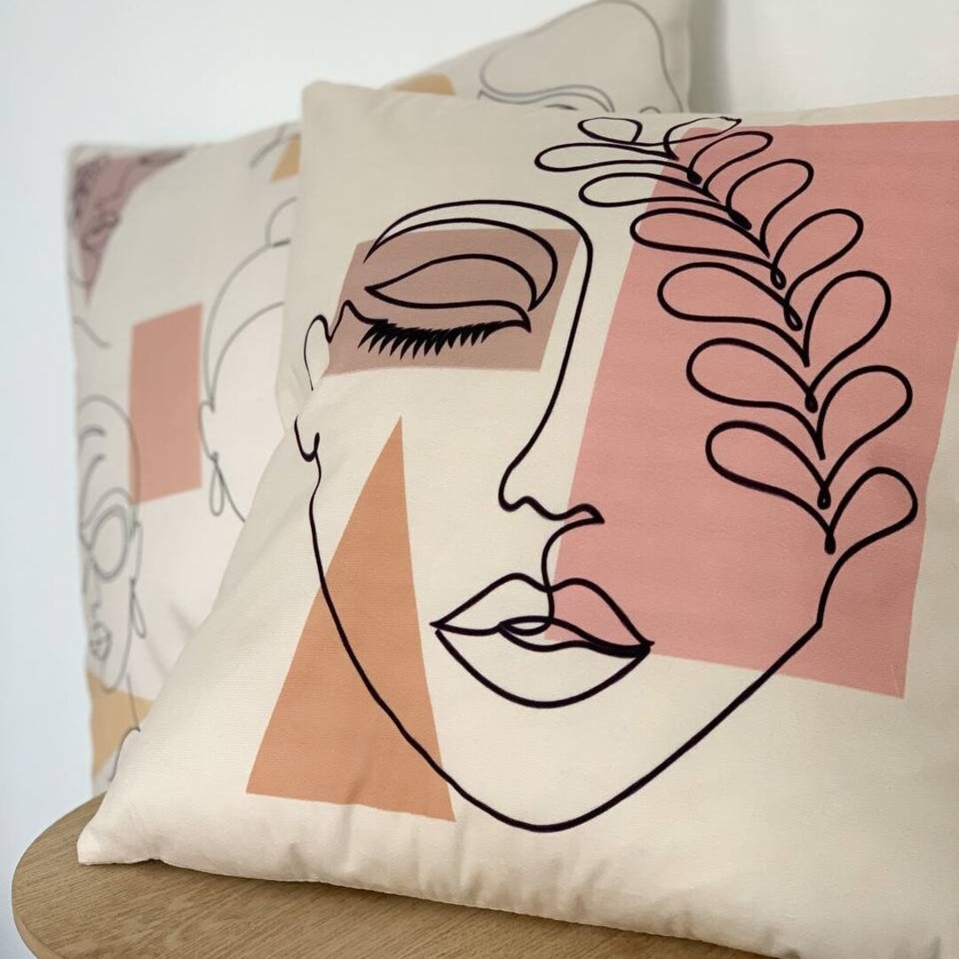 Abstract Face Art Pillow Cover Organic Shapes Design Pillow Cover Beige ...
