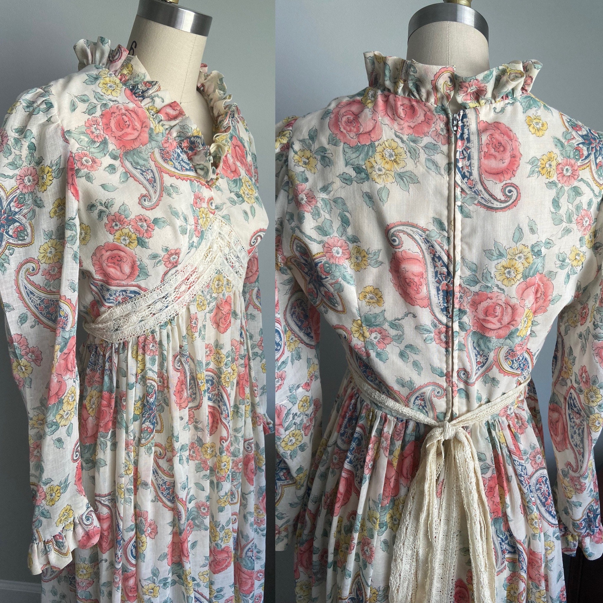 1970s Floral Paisley Maxi Dress Cottage Core Vintage Prairie Dress ...