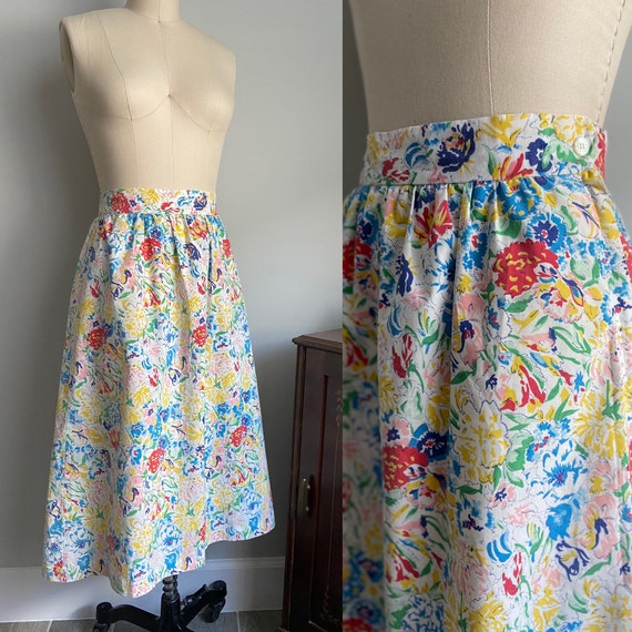 1970s 80s Floral skirt rainbow colors Prestige label … - Gem