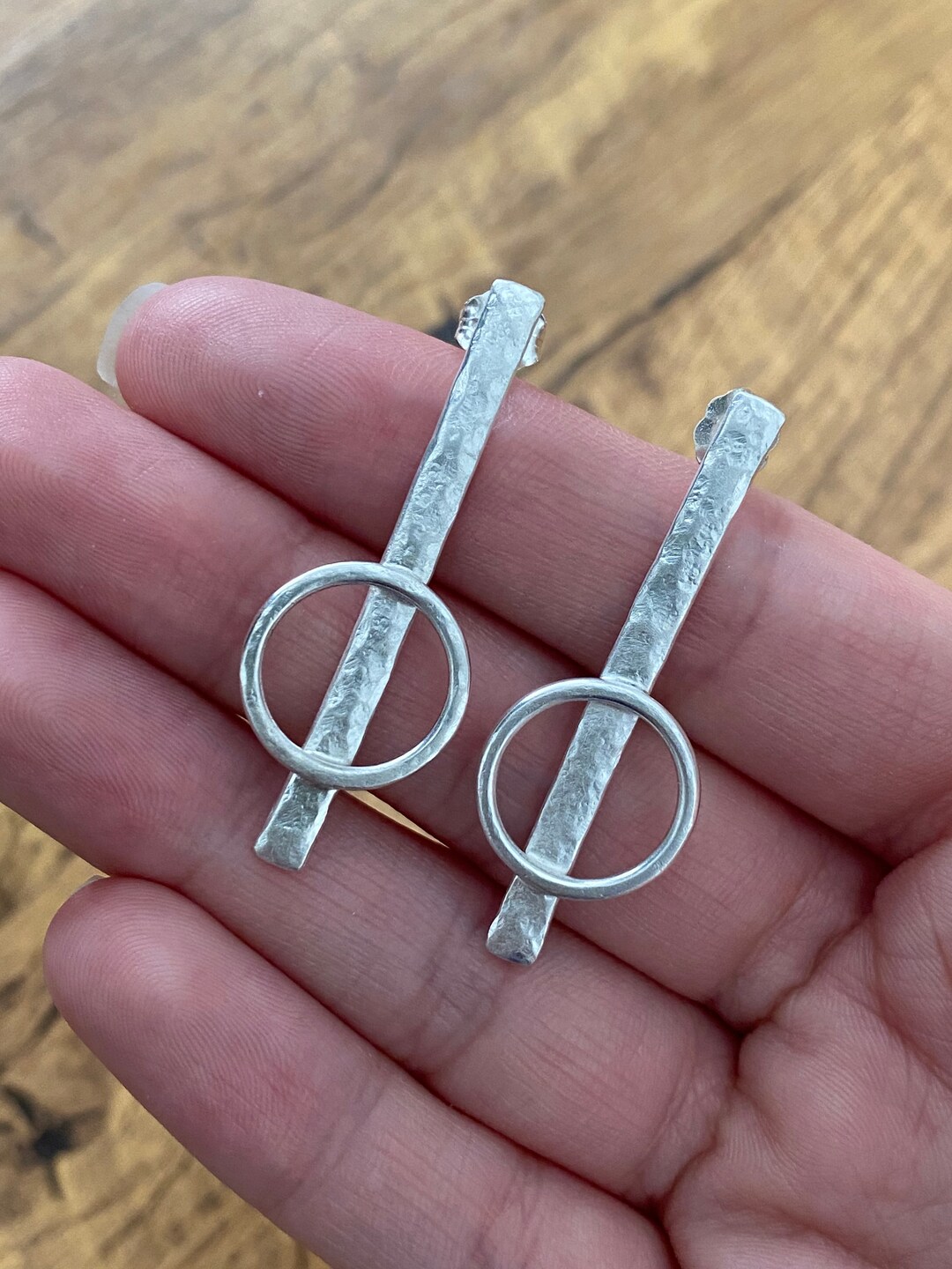 Sterling Silver Bar Stud Earrings | Hammered Texture | Minimalist ...