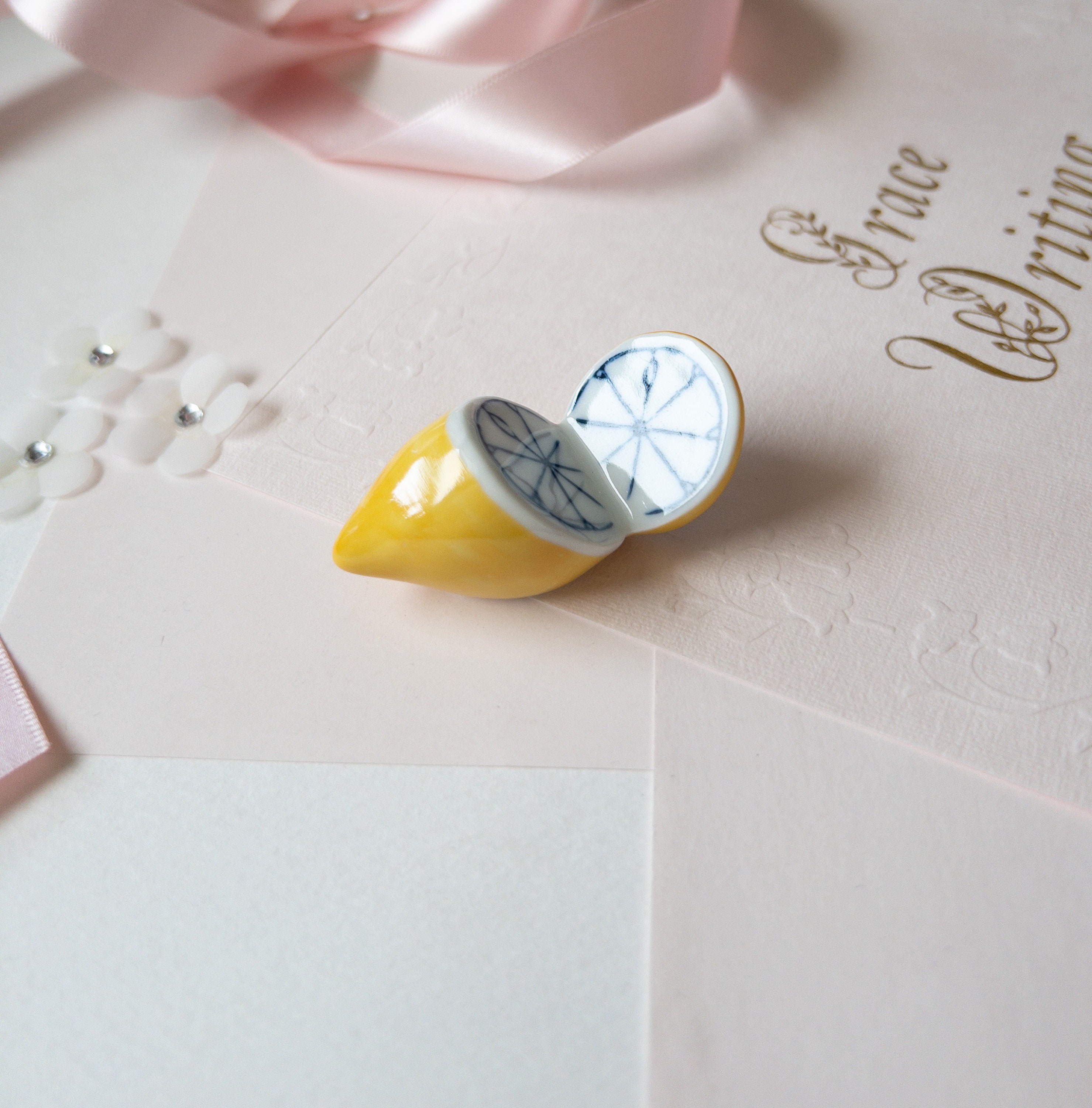 Japanese Little Pottery Fresh Slice Lemon Shaped Hashioki - Etsy