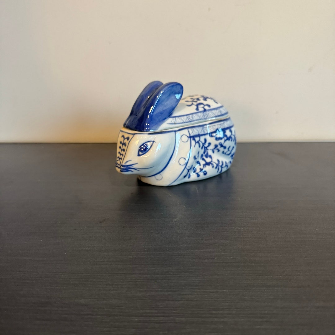 Vintage Blue and White Rabbit Trinket Box - Etsy