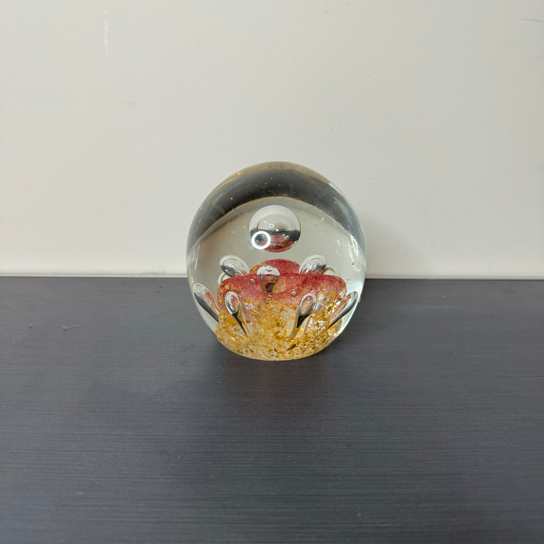 Large Vintage Pink and Gold Glass Paperweight - Etsy