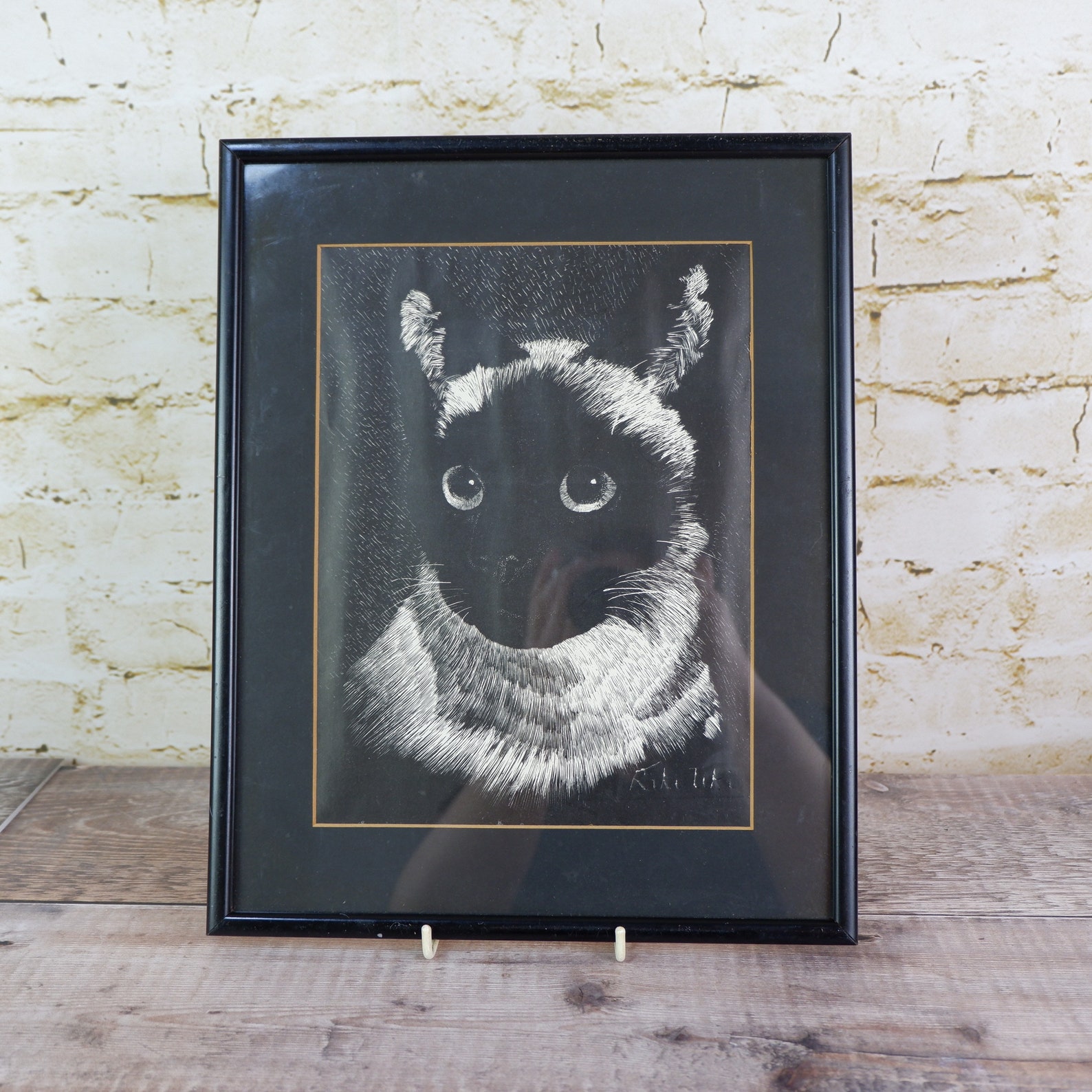 Vintage Etched Cat Picture | Etsy