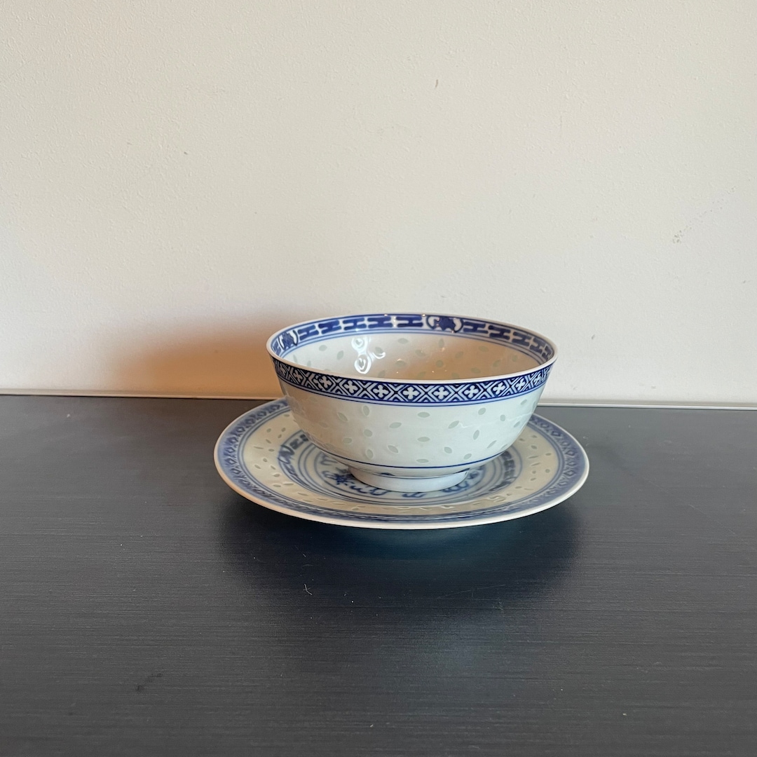 Vintage Chinese Rice Pottery Rice Bowl Set, Plate, Bowl, Spoon - Etsy
