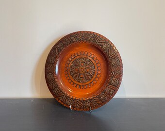 Wooden Round Serving Tray, Carved Plate, Handmade Wood Plate ...
