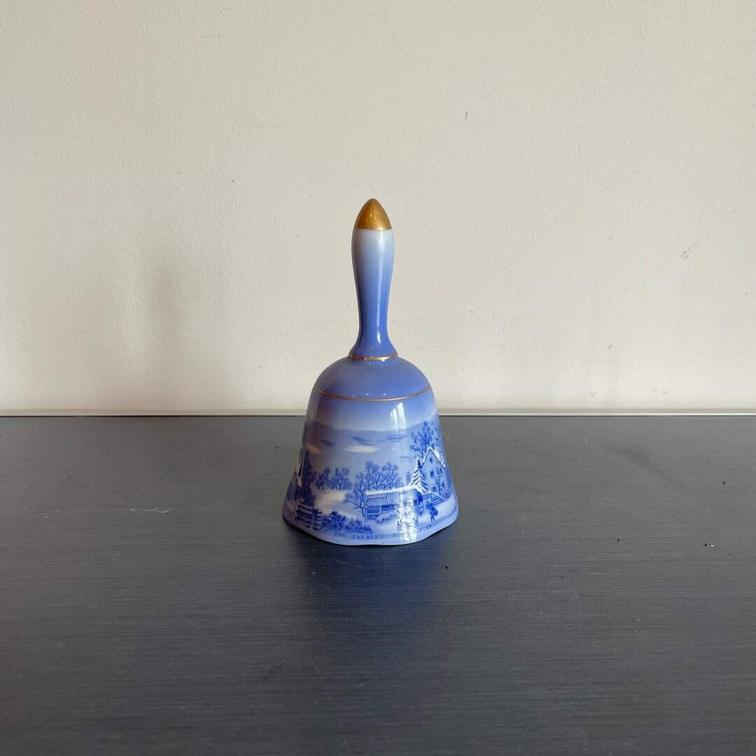 Vintage Blue and White Porcelain Bell - Etsy