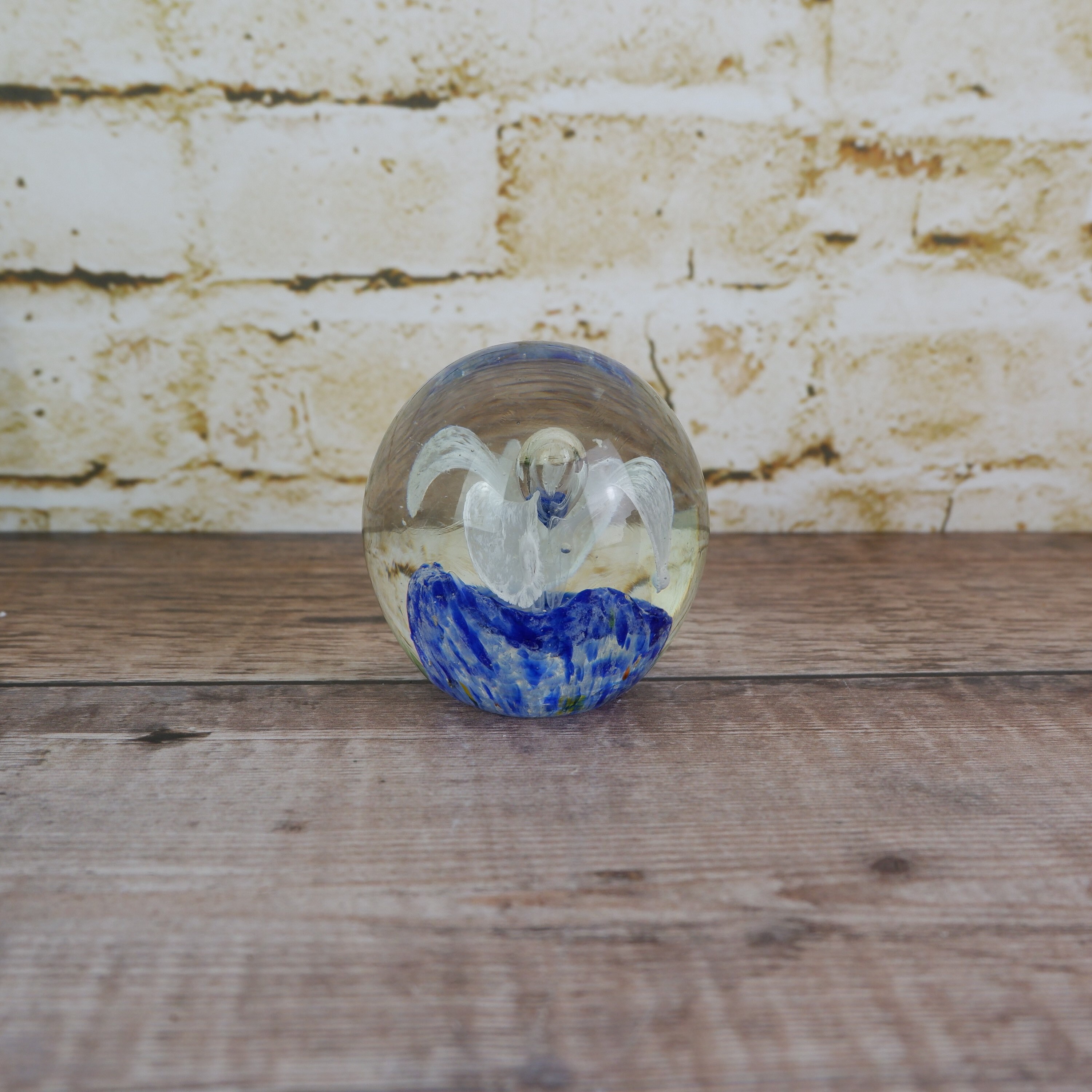 Vintage Blue And White Glass Paperweight | Etsy