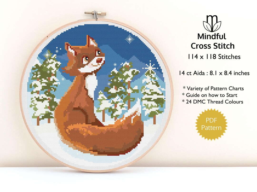 Fox Cross Stitch Pattern, Fox Christmas Ornament. Cross Stitch Fox ...