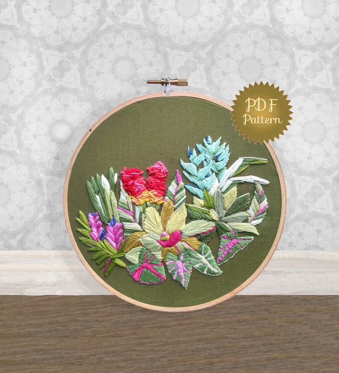 Hawaii Embroidery - Colorful Embroidery Design - Tropical Leaves and ...