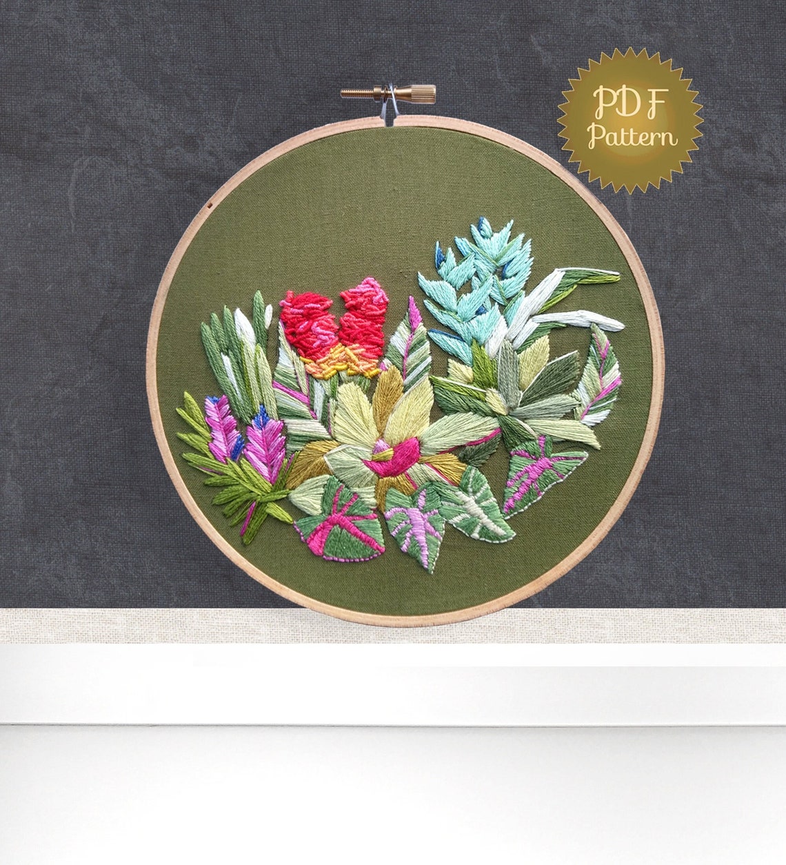 Tropical Embroidery, Embroidery Pdf Leaves, Summer Embroidery Designs ...