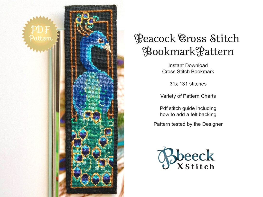 Bookmark Cross Stitch Pattern, Peacock Cross Stitch. Peacock Bookmark ...