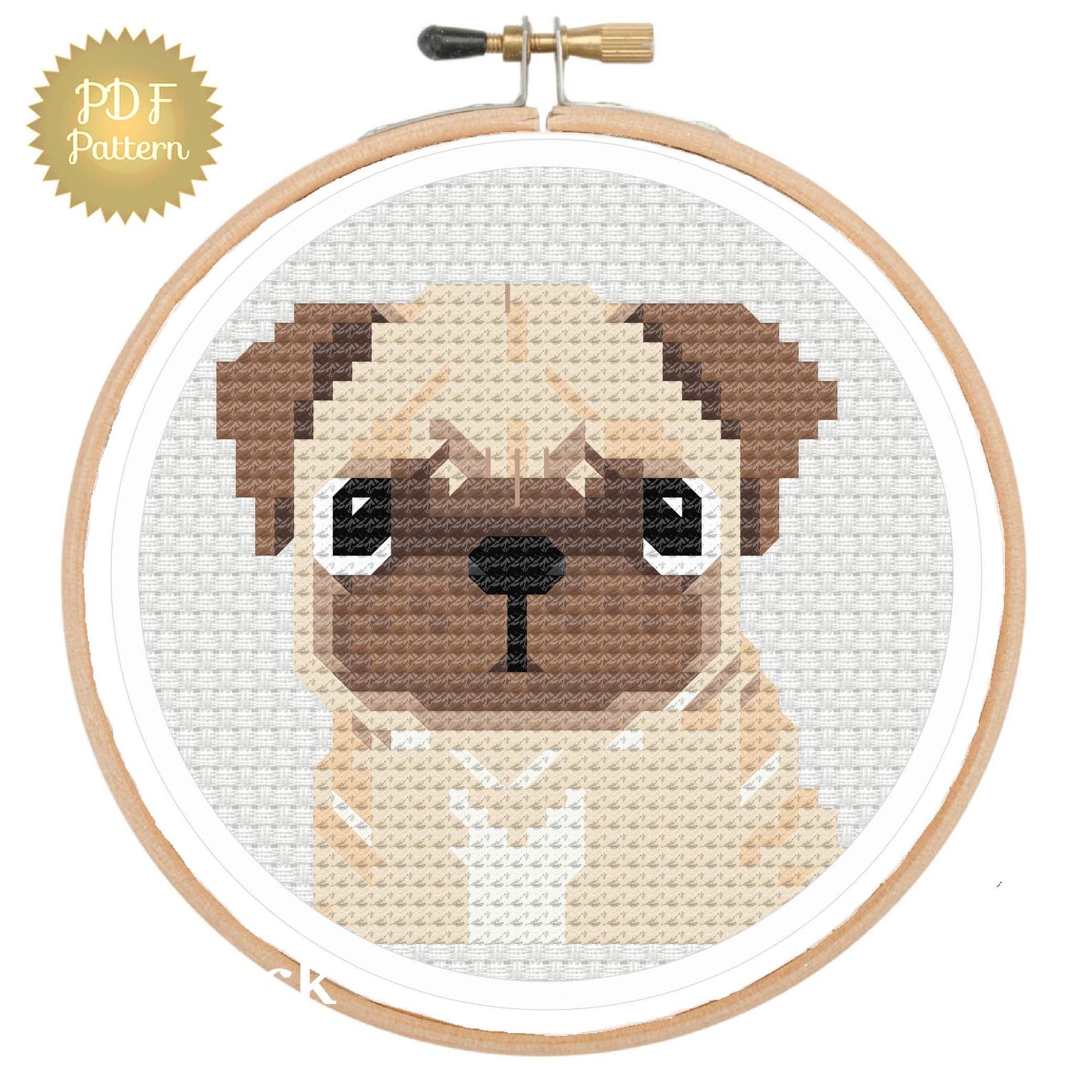 Pug Cross Stitch Pattern, Tiny Cross Stitch Pattern. Pug Art, Pug Home ...