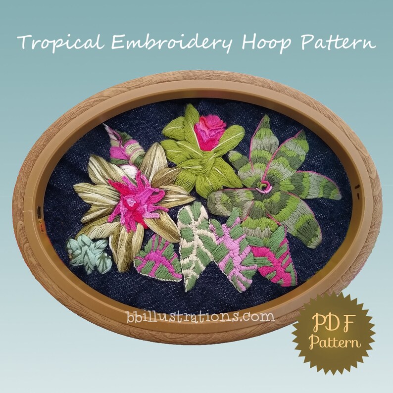 A Tropical Embroidery Pattern PDF With Instruction Guide. DIY Plant ...