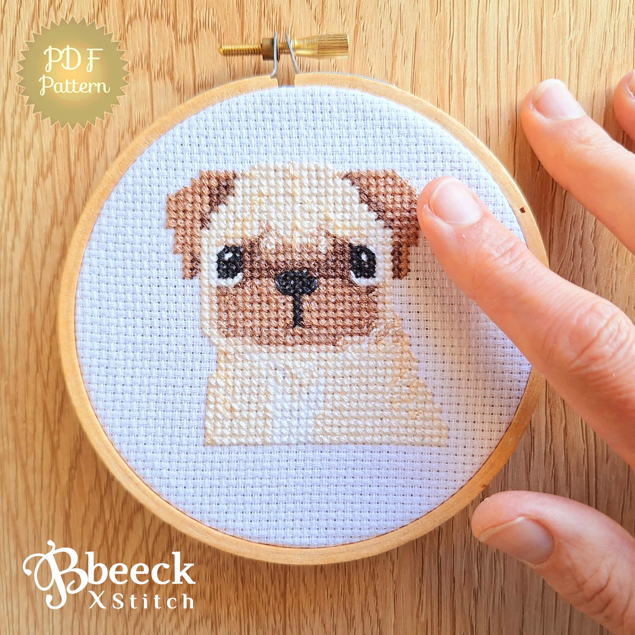 Pug Cross Stitch Pattern, Tiny Cross Stitch Pattern. Pug Art, Pug Home ...