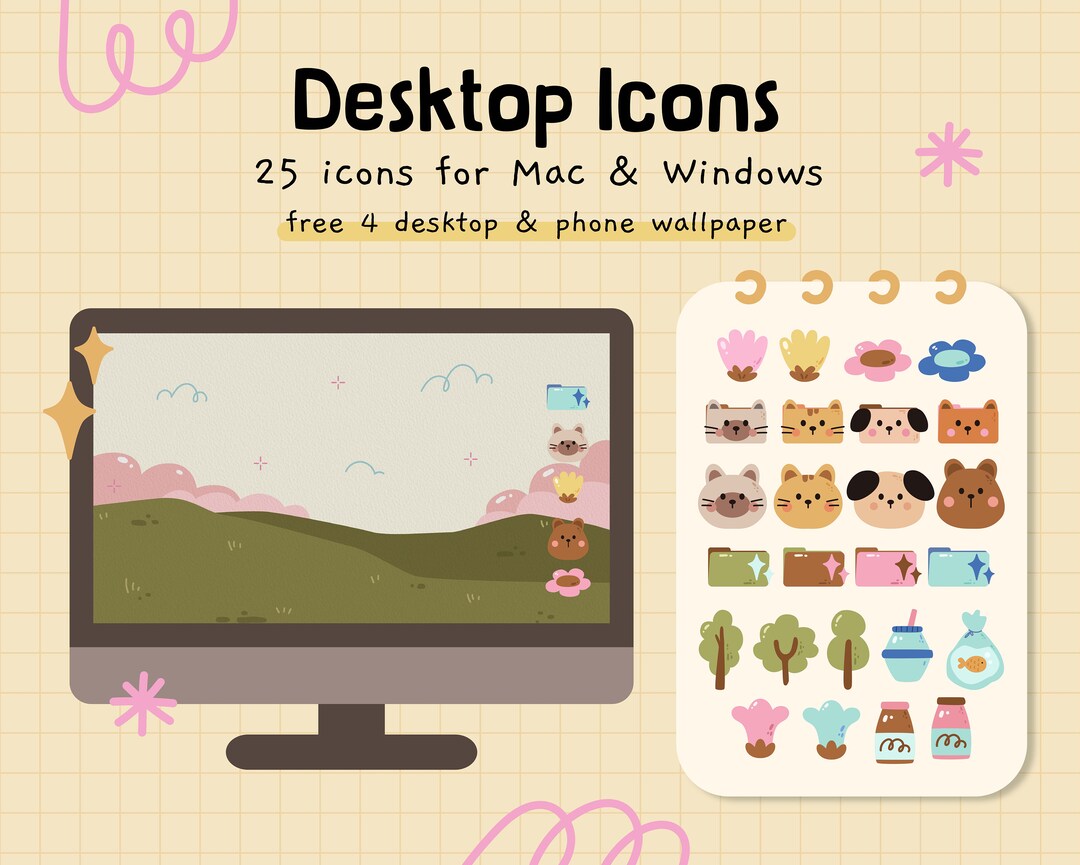 Cute Animals Plants Desktop Icon Pack Wallpaper, Icon Set, Desktop ...