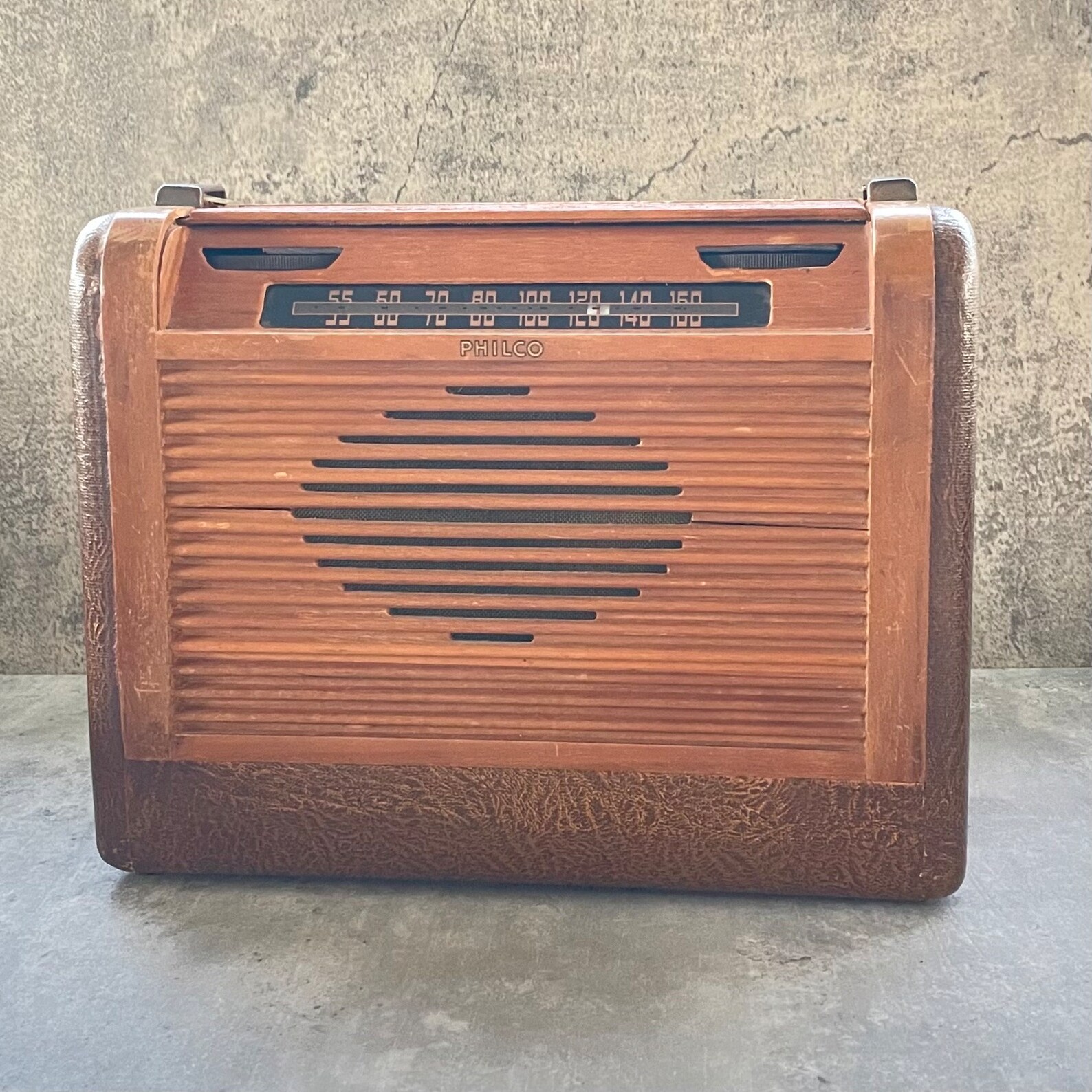 Vtg Philco Tube Radio Portable Roll Top Wood Case 46-350 1964 Broken ...