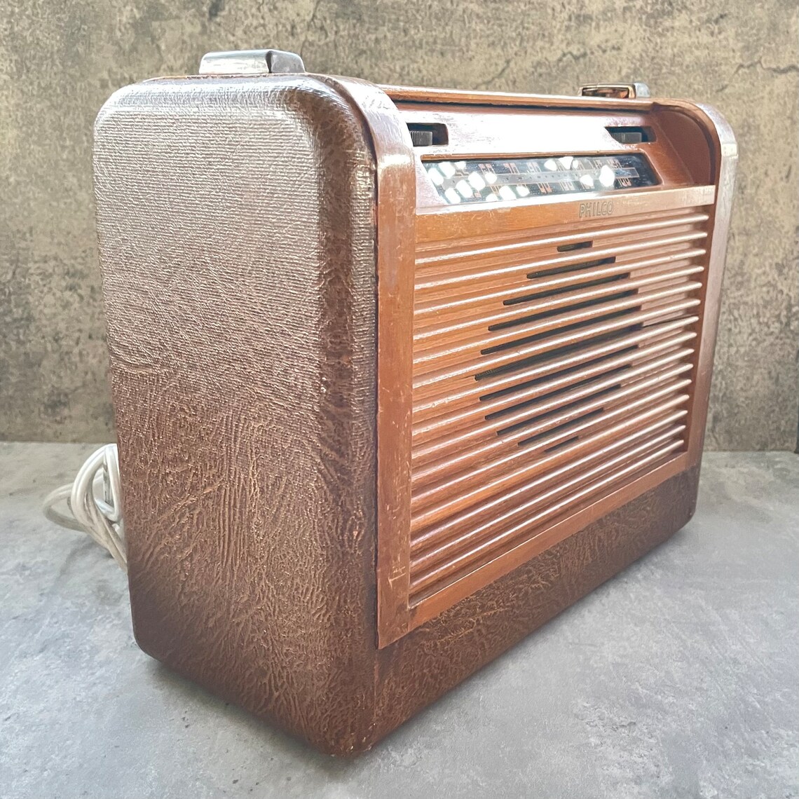 Vtg Philco Tube Radio Portable Roll Top Wood Case 46-350 1964 Broken ...