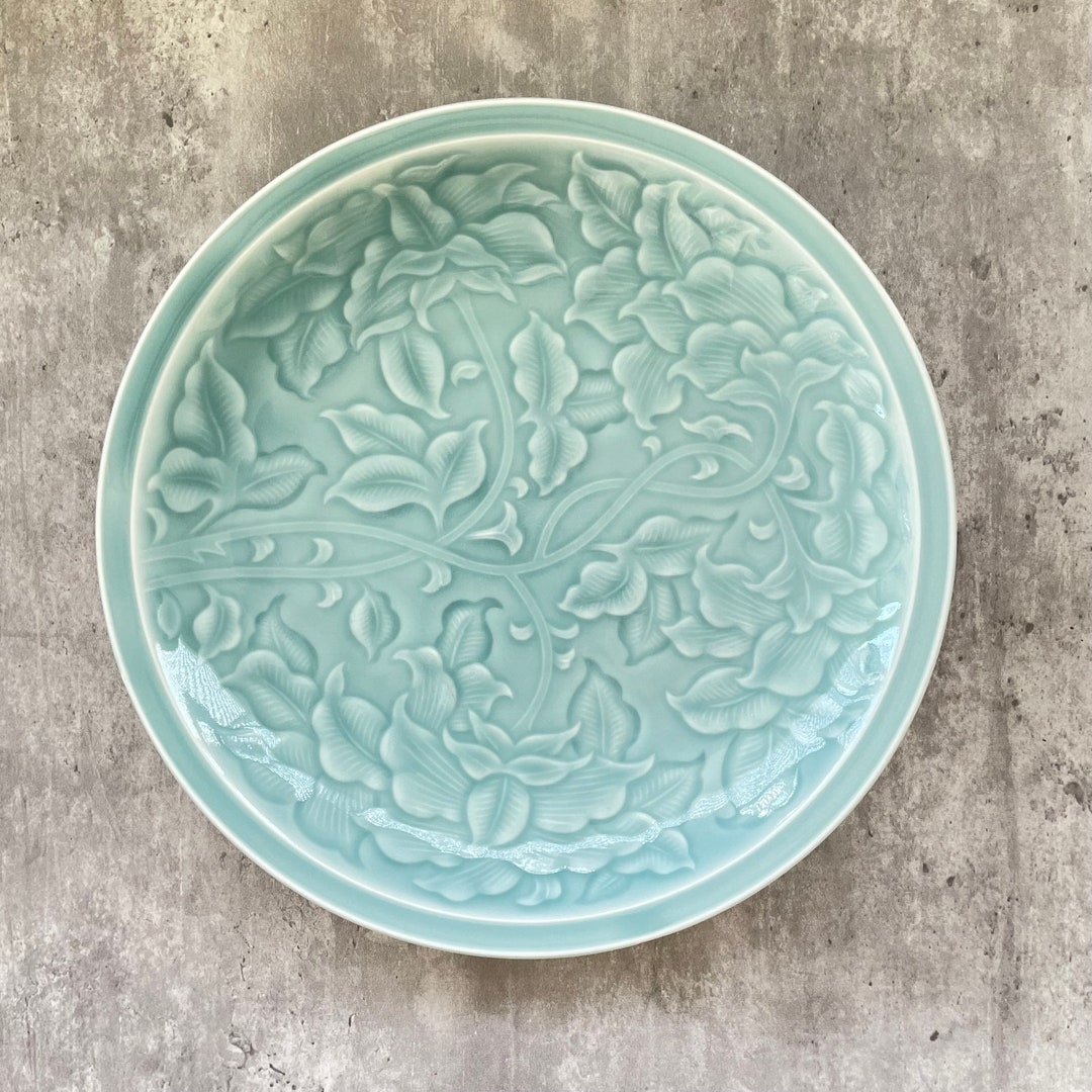 Vtg Glazed Celadon Greenware Porcelain Round Plated 9 7/8 Chinese - Etsy