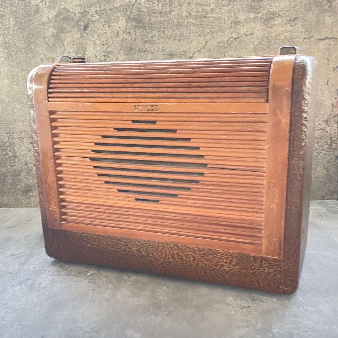 Vtg Philco Tube Radio Portable Roll Top Wood Case 46-350 1964 Broken ...