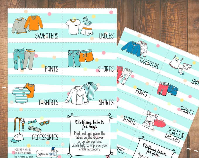 Clothing Labels for Kids, Montessori Practical, Drawer Labels Printable ...