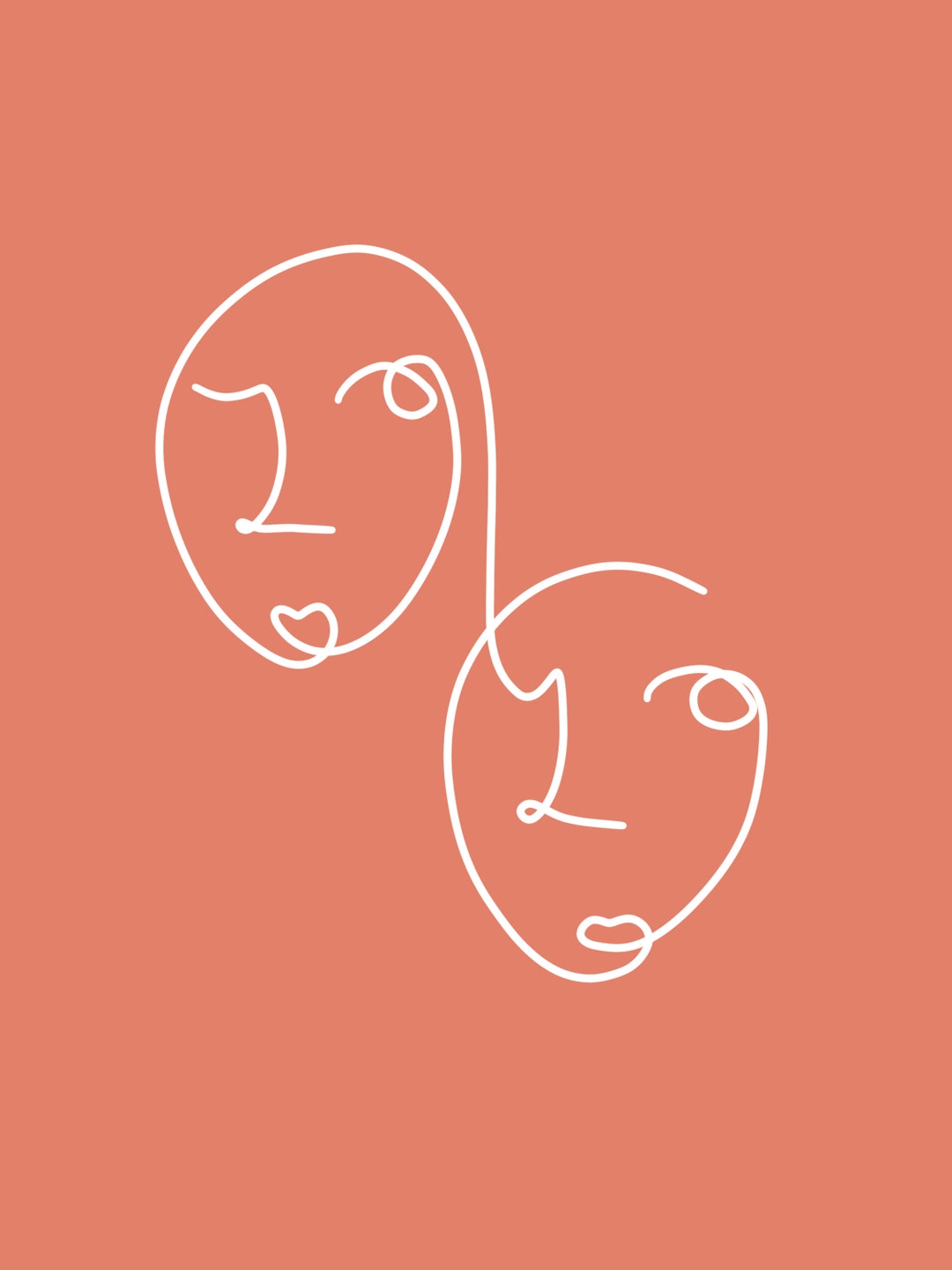 Patience Wall Art Print Abstract Faces One Line Drawing Instant ...