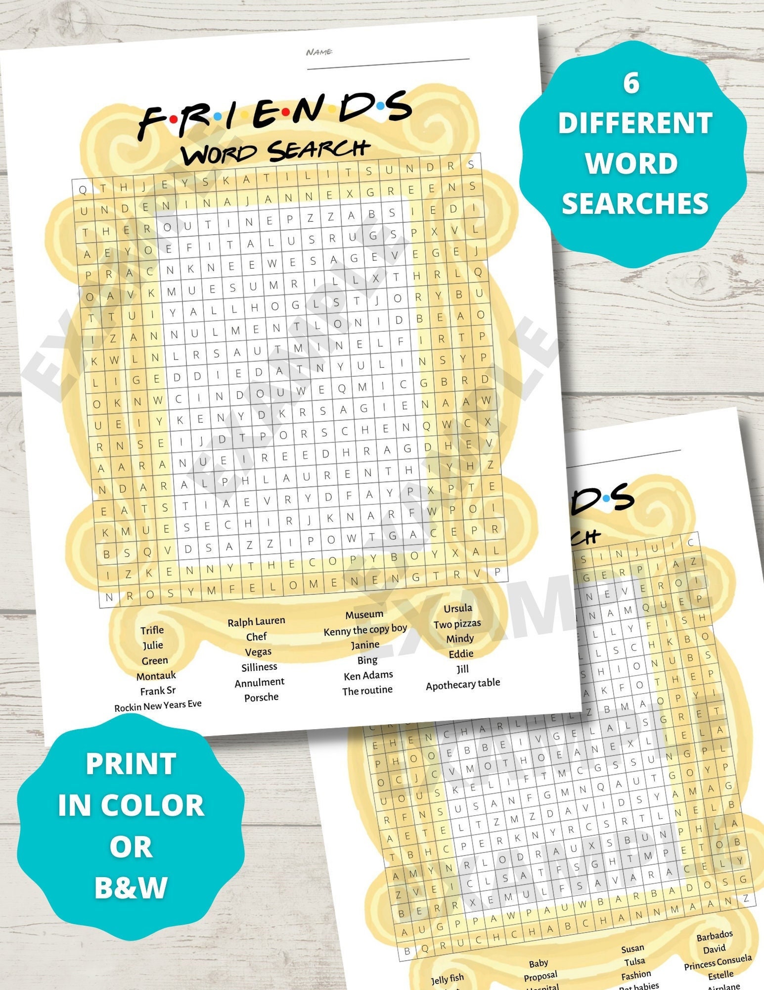 FRIENDS Word Search Prints set of 6 Digital Download Game Printable ...