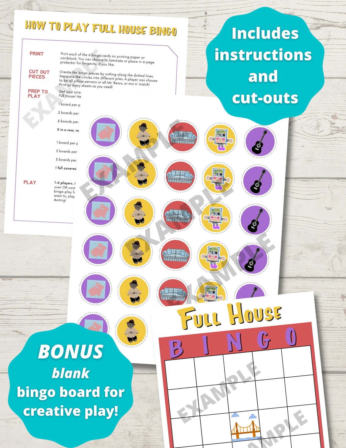 Full House Bingo, (set of 6) DIGITAL Download, Printable, Full House ...