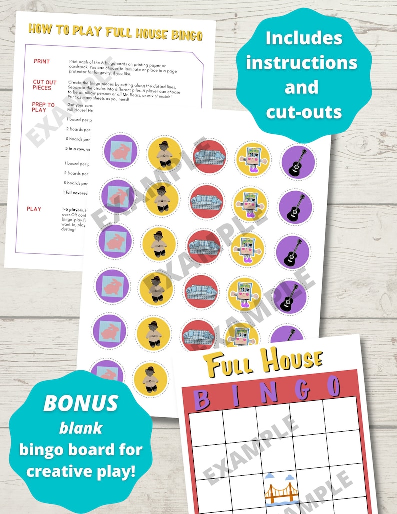 Full House Bingo, (set of 6) DIGITAL Download, Printable, Full House ...