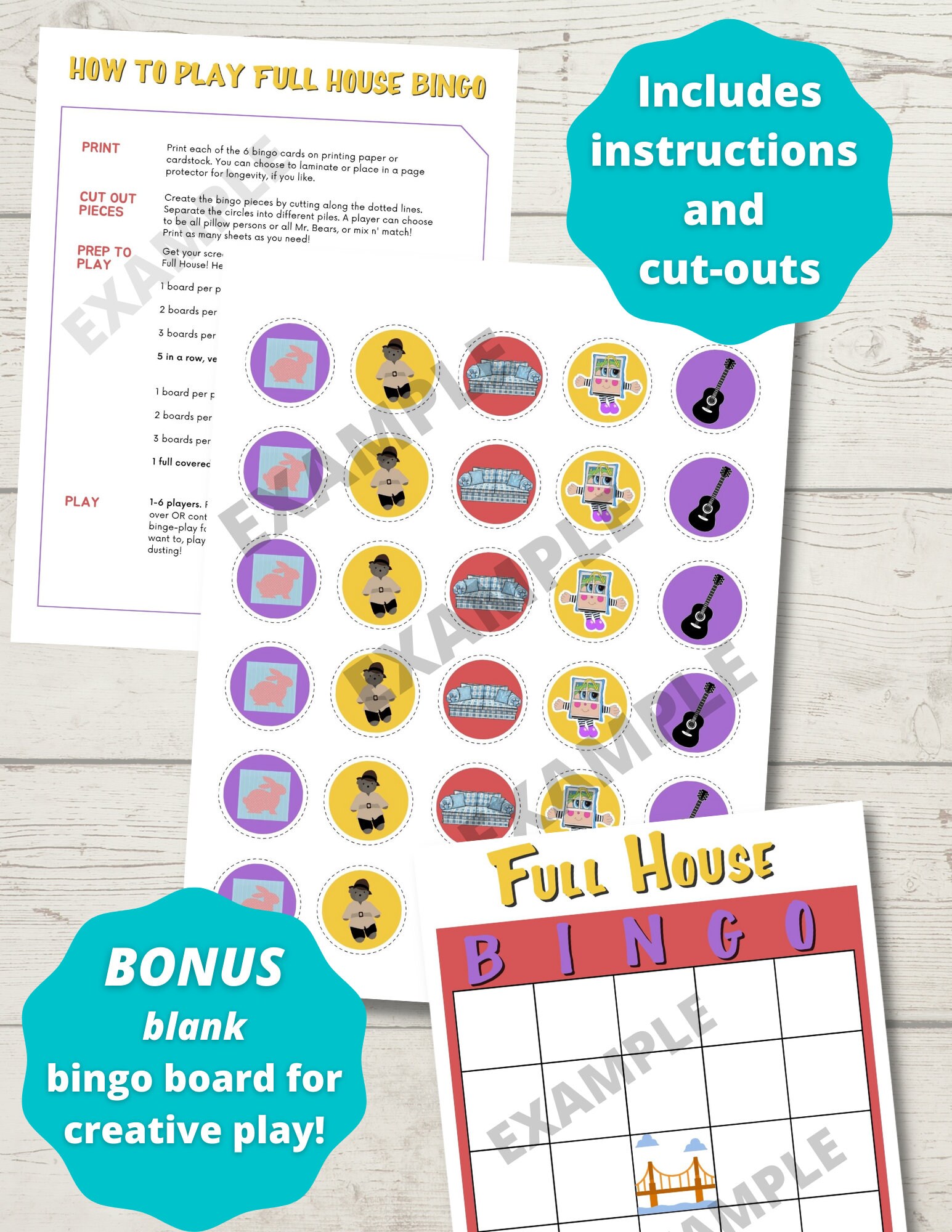 Full House Bingo, (set of 6) DIGITAL Download, Printable, Full House ...