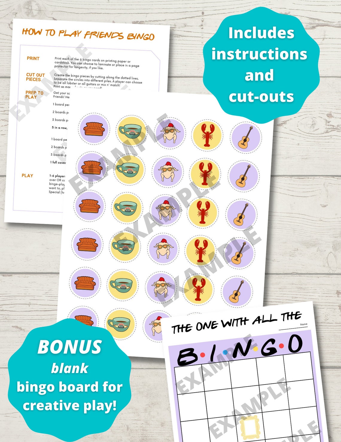 FRIENDS Bingo, set of 6 DIGITAL Download, Printable, Friends TV Party ...