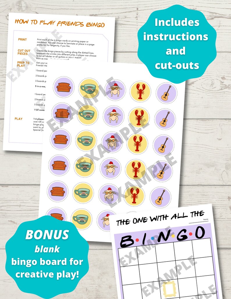 FRIENDS Bingo, set of 6 DIGITAL Download, Printable, Friends TV Party ...