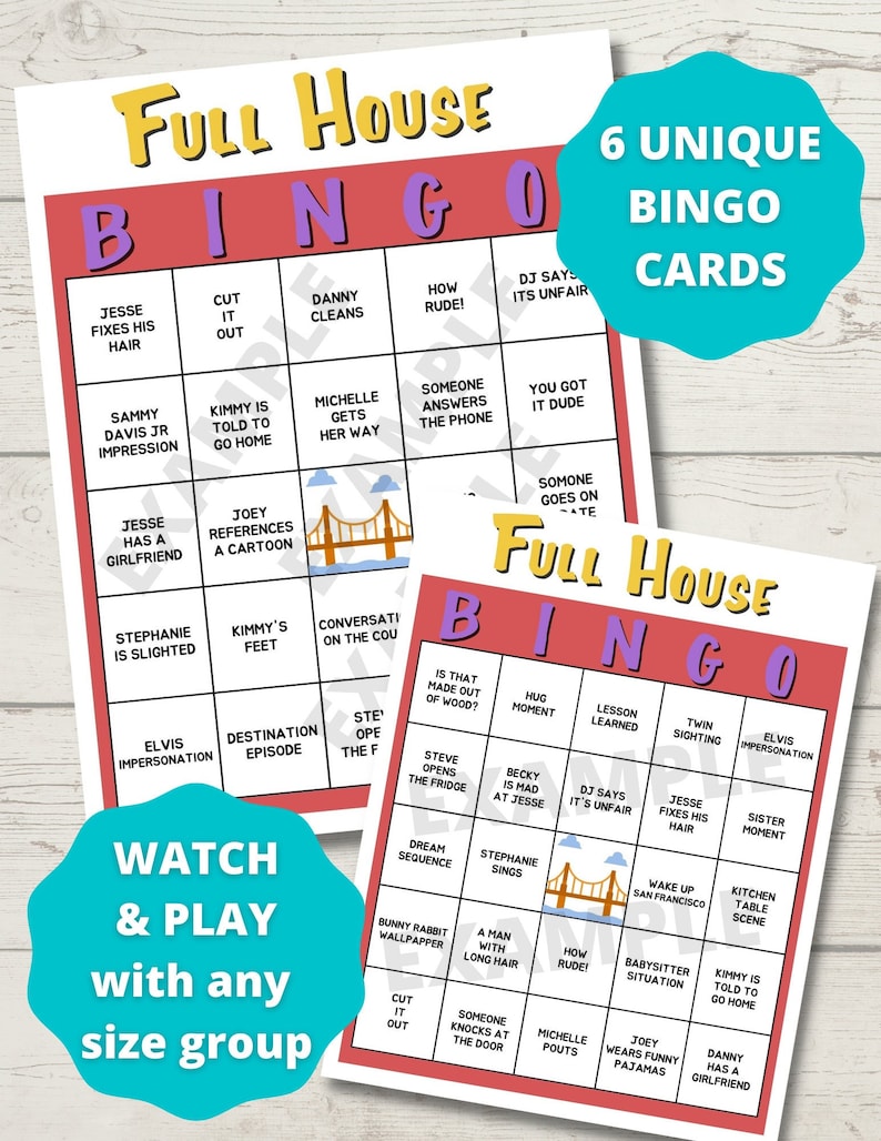 Full House Bingo, (set of 6) DIGITAL Download, Printable, Full House ...