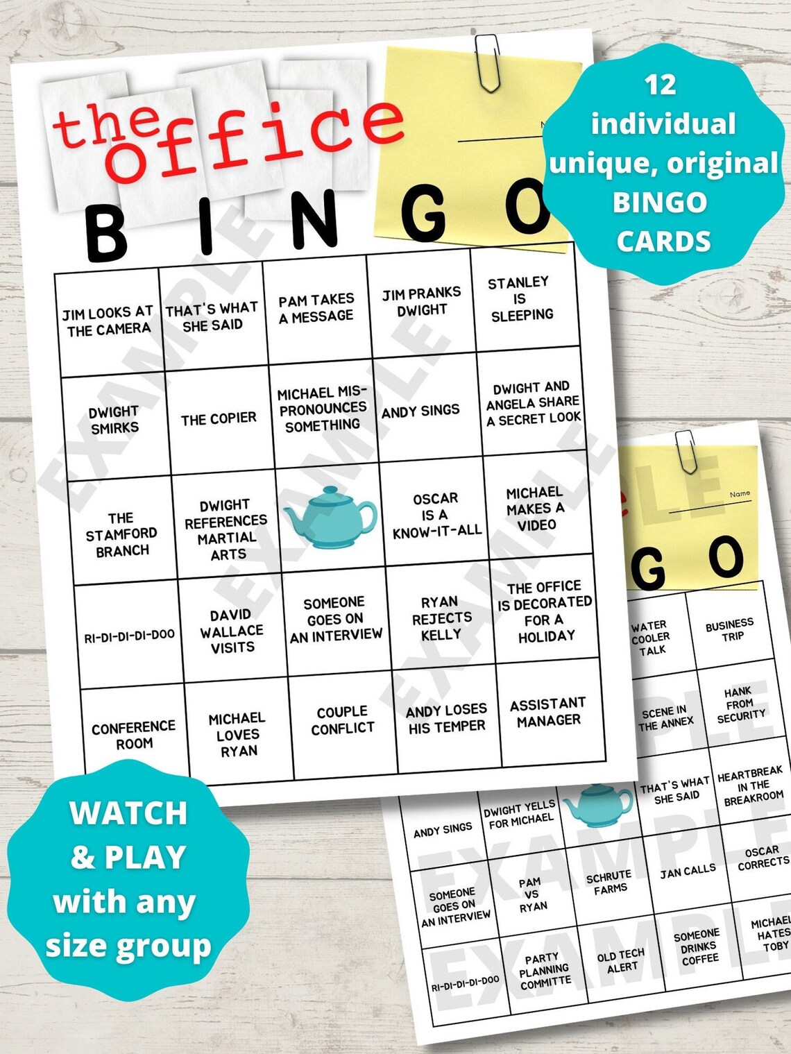 The Office Bingo, (set of 12) DIGITAL Download, Printable, the Office ...