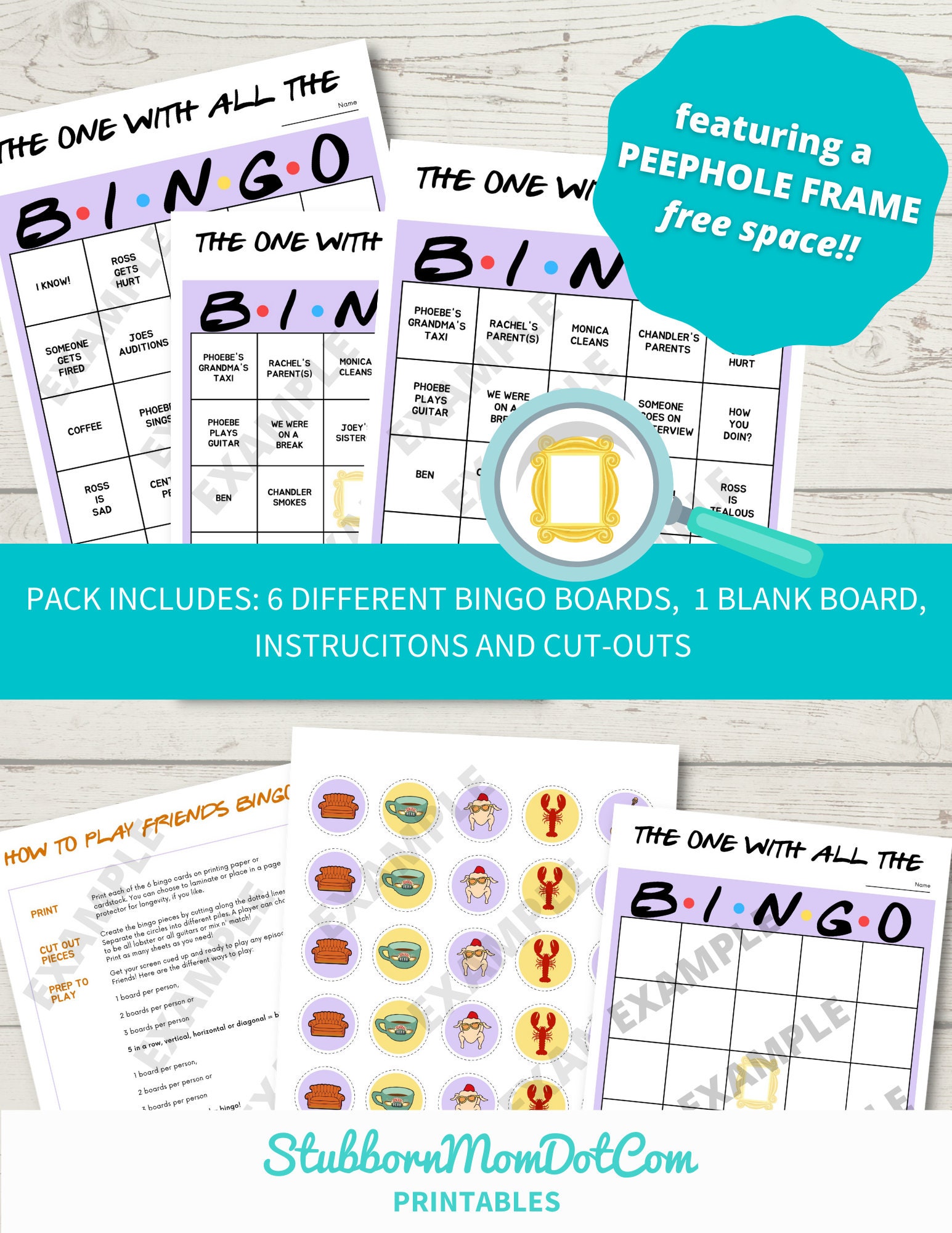 FRIENDS Bingo, set of 6 DIGITAL Download, Printable, Friends TV Party ...