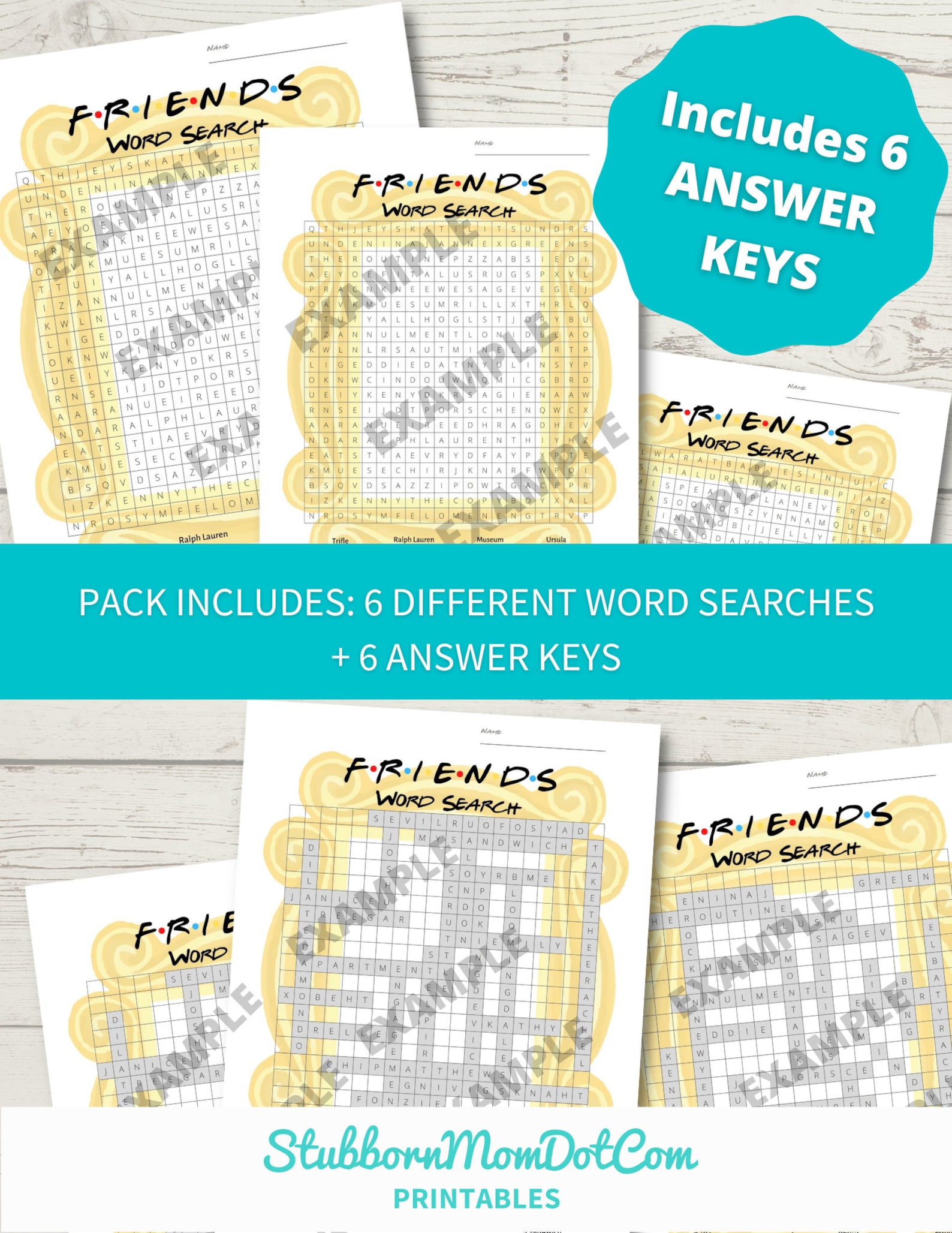 FRIENDS Word Search Prints set of 6 Digital Download Game Printable ...