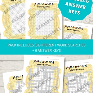 Friends TV Show Word Search - Set of 6 Game Prints (digital Download ...