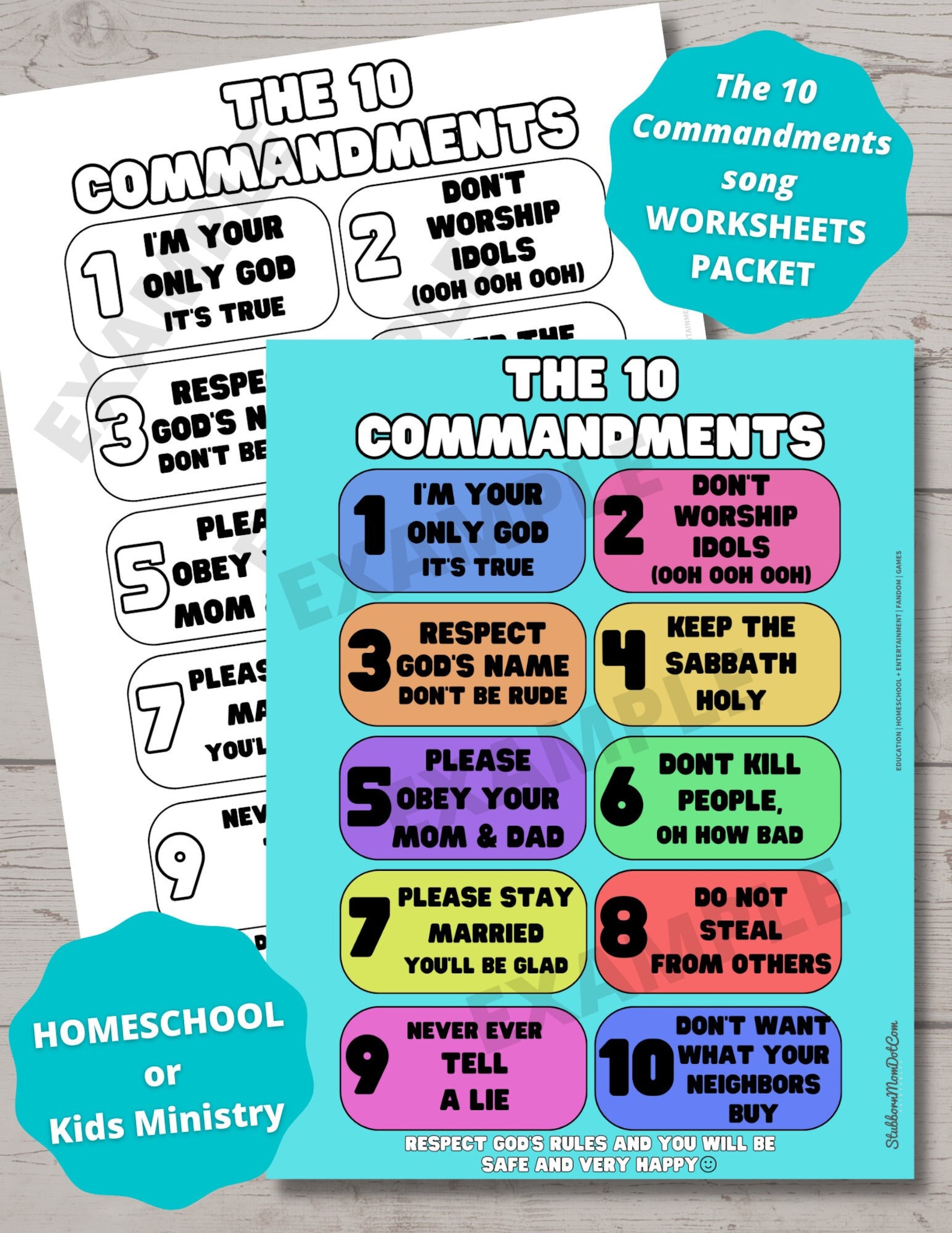 Ten Commandments Song: Kids Bible Worksheets, Coloring Pages (digital ...