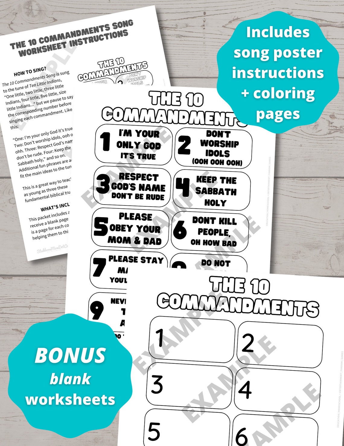 The Ten Commandments Song: Worksheets DIGITAL Download, Printables ...