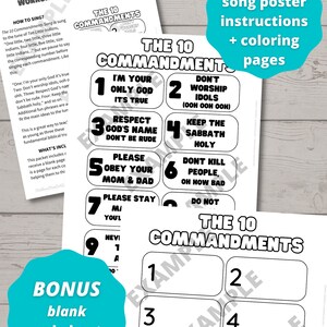 The Ten Commandments Song: Worksheets DIGITAL Download, Printables ...